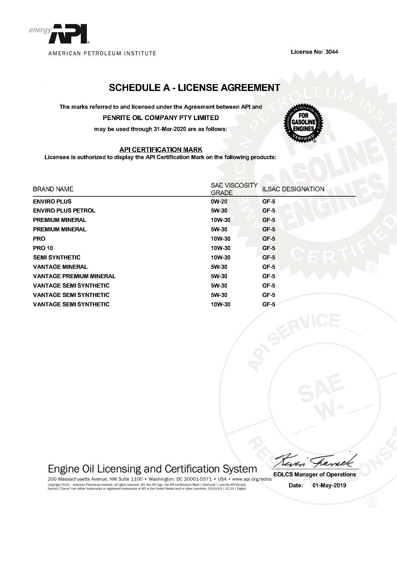 API Certifications | Penrite Oil